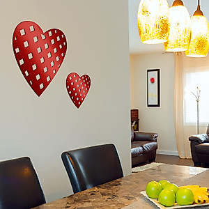 2 Pieces Metal Hollowed Out Heart Wall Decor Distressed Style Heart Shape Sign Rustic Heart Shape Hanging Wall Art for Outdoor Indoor Home Living Room Bedroom Garden Yard Decoration (Rustic Red)