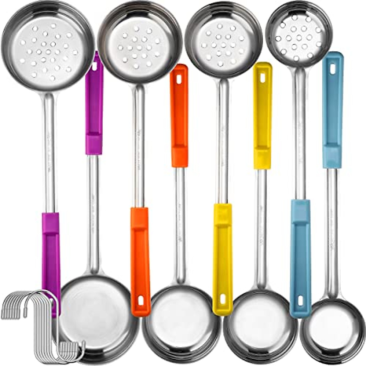 Portion Control Serving Spoons - (8 Piece Set) Restaurant Measuring Serving Ladle Utensils for Weight Loss, Bariatric Gastric Sleeve, Includes 2, 4, 6, 8 oz Solid & Perforated Scoops, 14-1/4" Long