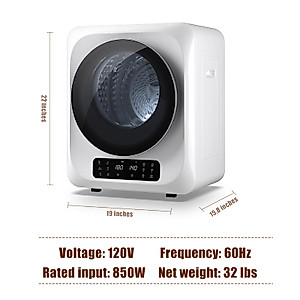 Auertech Portable Dryer with LCD Control Panel, 1.5 cu.ft Mini Clothes Dryer Machine with Stainless Steel Tub, 5 Modes, 850W 10 lbs Front Load Small Electric Dryer for Apartment, Laundry, RVs (White)