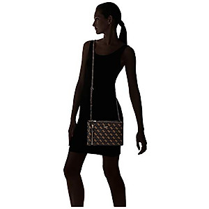 GUESS womens Naya Double Zip Crossbody, Brown, One Size US