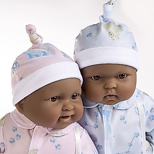 JC Toys Twins 13" Realistic Soft Body Baby Dolls Berenguer Boutique | Twins Gift Set with Removable Outfits and Accessories | Pink and Blue | African American | Ages 2+
