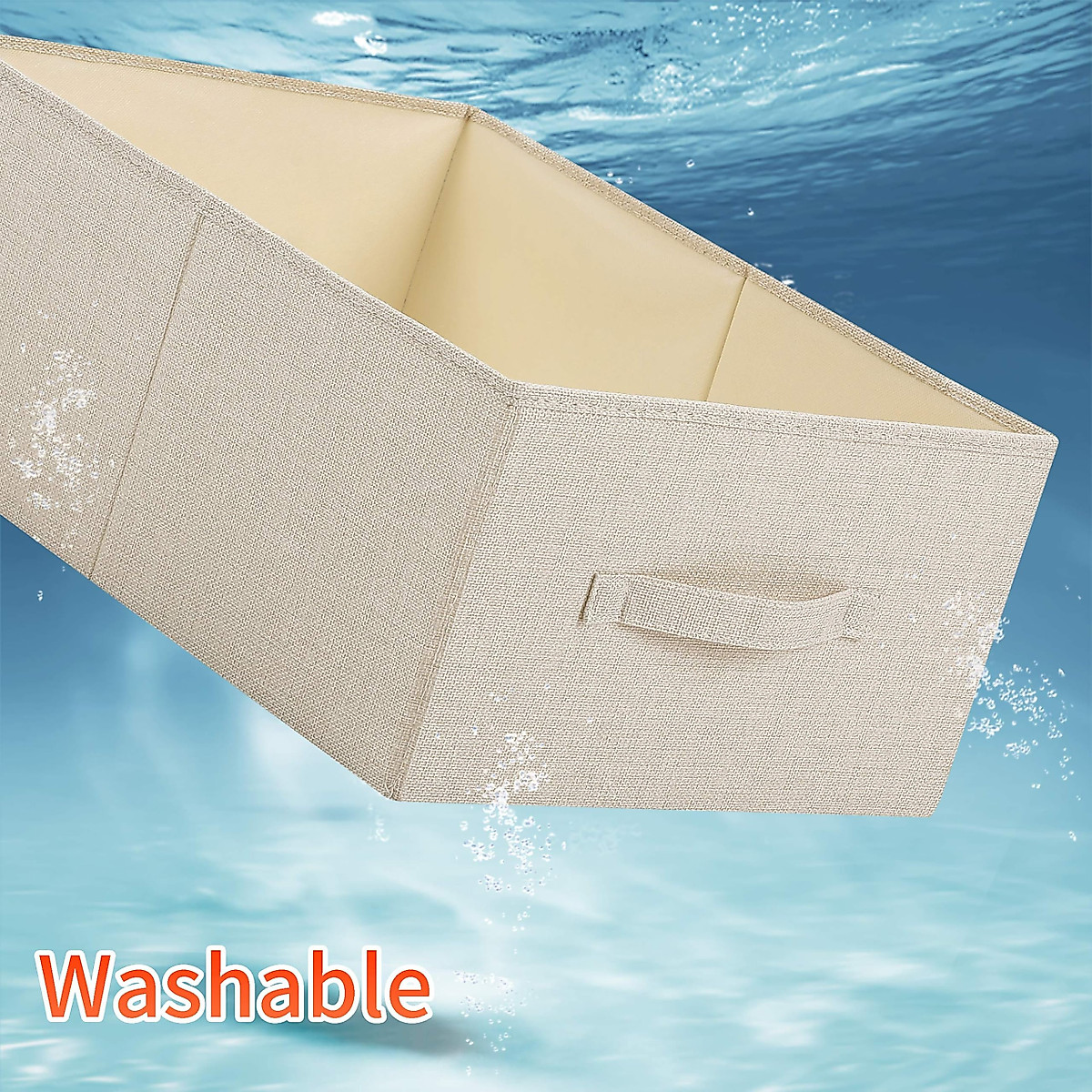 Linen Folding Storage Bins, 3 Pack Large Storage Baskets, Washable, Clothing Storage Bins with Handle, Closet Organizer for Storage Sweater,Sheets(Beige, 18½"x13½x8½)