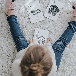 Wee Gallery Educational Flashcards for Babies, Black and White Animal Alphabet, Durable Double Sided Learning Flash Cards, Visual Stimulation, Cognitive Development, Baby, Toddler, Preschool Activity