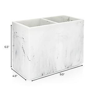 Essentra Home White Marble Kitchen Utensil Holder for Countertop, Rectangular Utensil Crock with Two Compartments.
