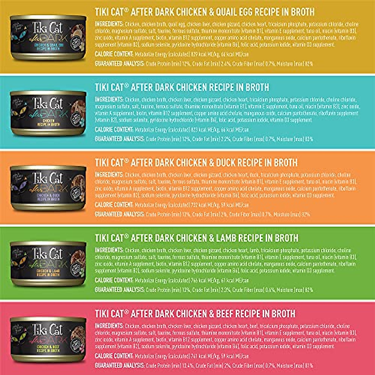 Tiki Cat After Dark, Variety Pack, High-Protein and 100% Non-GMO Ingredients, Wet Cat Food for Adult Cats, 2.8 oz. Cans (Pack of 12)