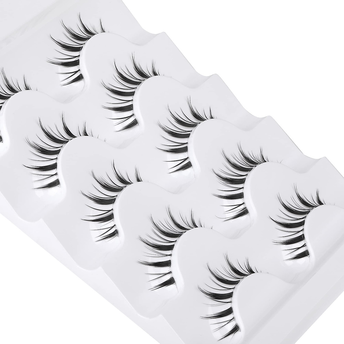 FANXITON Natural Lashes 14MM Manga Lashes with Clear Band 5 Pairs Japanese Lashes Makeup Short 3D False Eyelashes with Applicator