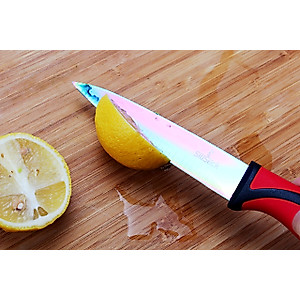 SiliSlick Kitchen Knife Set Professional, Titanium Coated Stainless Steel Blades, Dishwasher Safe, Safety Sheaths, 5 Knives