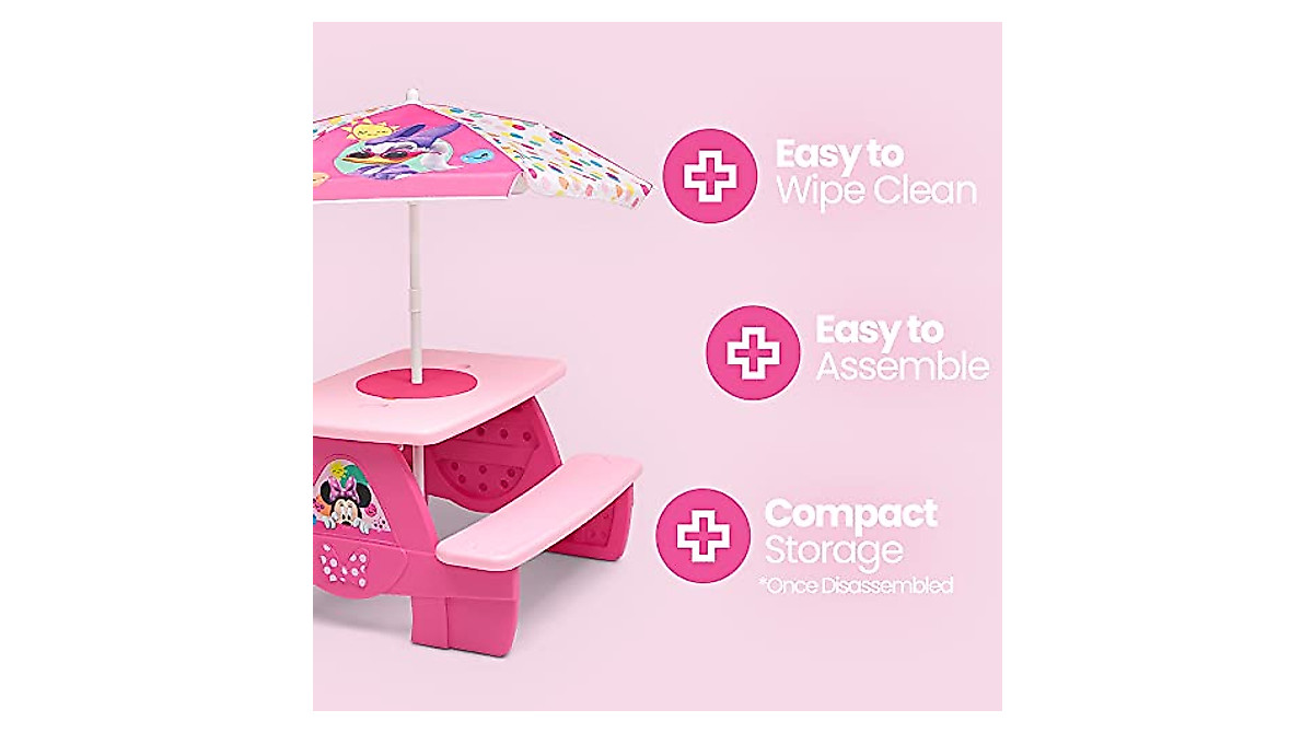 Kids Picnic Table with Umbrella & LEGO-Compat Minnie Mouse Playset
