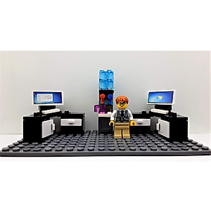 CUSTOM TOYS & HOBBIES INC Building Bricks Businessman Lawyer Full Office Setup 2 L Desks Keyboards Computers Water Cooler & Minifigure Miniature AFOL Holiday Birthday Gift for Kids