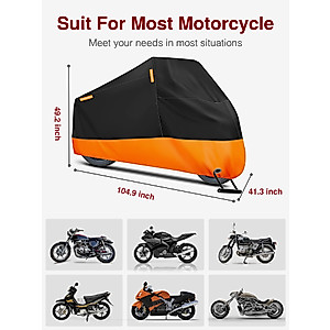 Puroma Motorcycle Cover, 105'' XXX-Large Heavy Duty Motorcycle Cover Waterproof Outdoor Indoor Scooter Shelter Protection with 4 Reflective Strips for Harley Davidson, Honda, Suzuki, Kawasaki, Yamaha