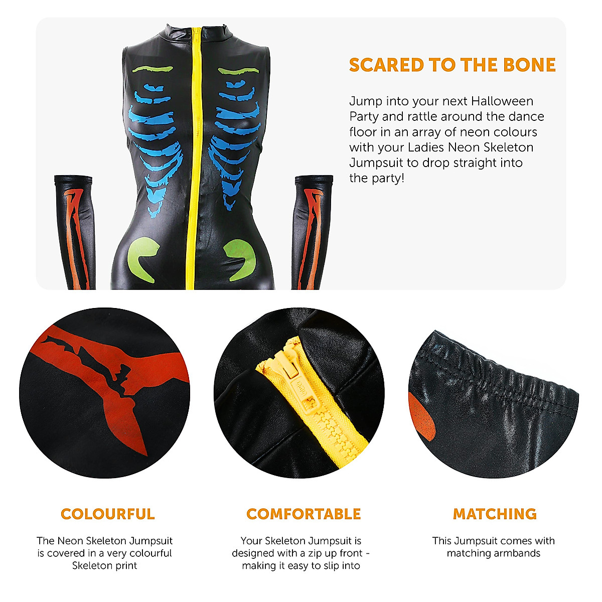 Christy's Adults Neon Skeleton Catsuit Costume (Size 14-16)