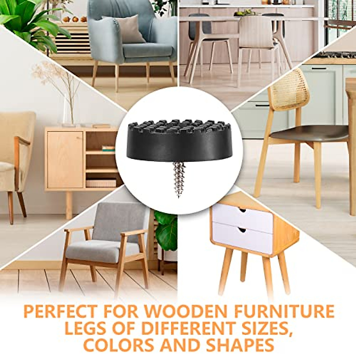 Screw-On Rubber Feet for Furniture - 32PCS Floor Protector for Chair Leg - 0.7" Sturdy Feet for Cutting Board Non Slip - Black Furniture Pad for Hardwood Floor - Durable Furniture Rubber Bumper