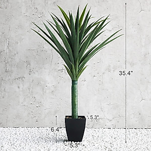 Worth Garden Artificial Yucca Tree 3ft,Tropical Yucana Plant,Realistic Tropical Dracaena Artificial Tree Faux Silk Plant Fake Potted Plant,Indoor Outdoor Décor,Black Pot & 20g Dry Greenmoss Included