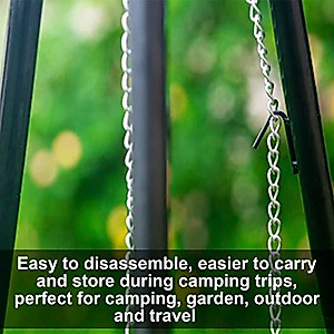 Nofaner 1 Set Tripod Grill Stove, Hanging Tripod Camping Stove Fire Pit Grill Adjustable Campfire Grill Furnace for Camping Garden BBQ, with Barbecue Net and Grill