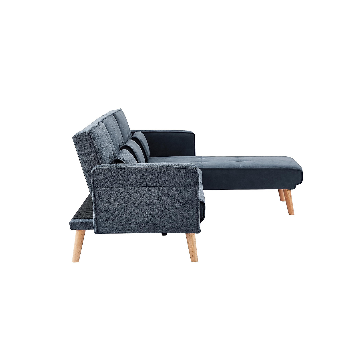 Eafurn L-Shaped Convertible Sectional Sofa with Chaise Lounge and Adjustable Spilt Backrest,3 Seater Soft Velvet Sleeper Couch Bed with Wooden Legs,Tufted Corner Sofa & Couch with Throw Pillows