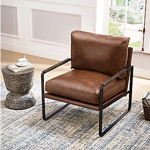 Ball & Cast Mid Century Upholstered Accent Chair Retro Design Armchair with Metal Frame, Brown