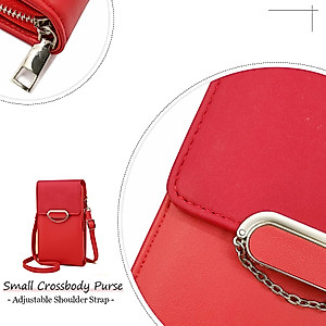 Aovtero Small Cell Phone Crossbody Purse for Women Mini Shoulder Handbag Wallet with Credit Card Slots (Red)