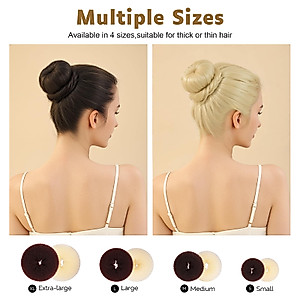 FANDAMEI Hair Bun Maker Set, Donut Bun Maker Set With 4pcs Dark Brown &4pcs Beige(2 extra-large,2 large,2 medium and 2 small), 5 pieces Hair Elastic Bands, 40 pieces Hair Bobby Pins (Brown and Gold)