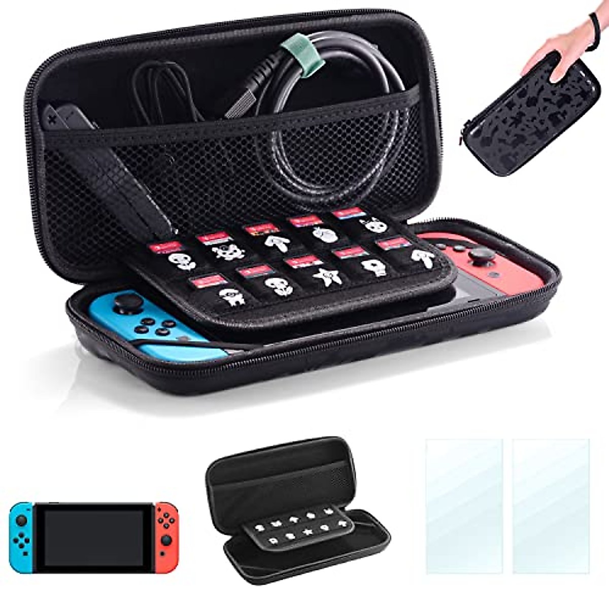 CampFENSE Carrying Case for Switch/Switch OLED, Protective Hard Shell Travel Carry Case compatible with Console & Accessories, with 10 Game Card Slots and 2 Screen Protectors (Oxide Dark)