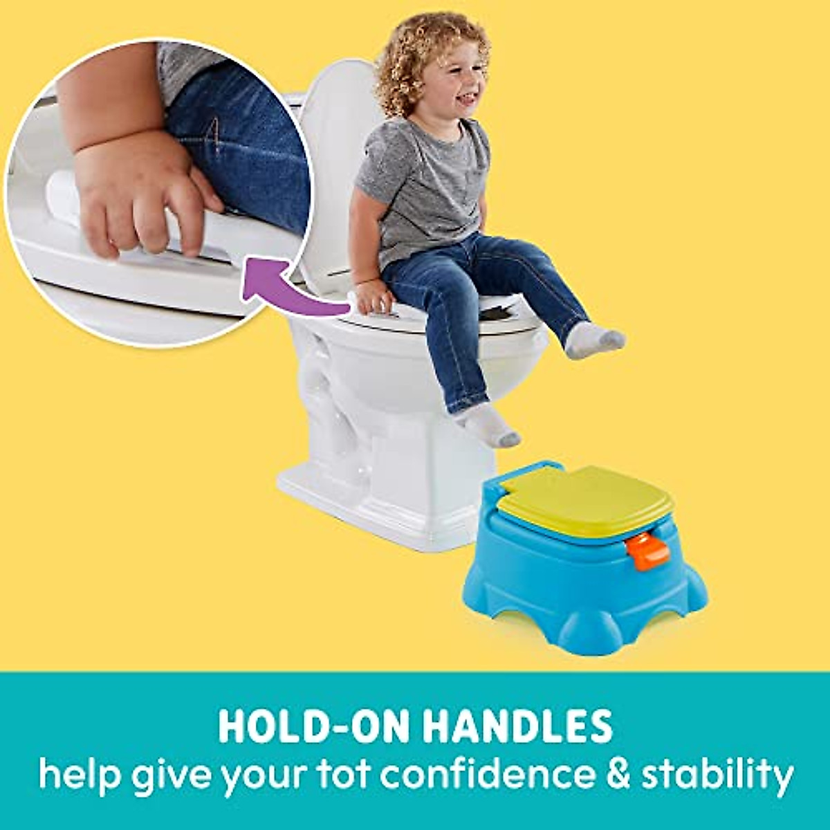 Sesame Street Cookie Monster Terrific 3-in-1 Potty Training Toilet Seat and Step Stool, Easy to Clean Design with Flush Handle and Sounds, Great for Travel, Perfect for Toddler Boys and Girls 1-3