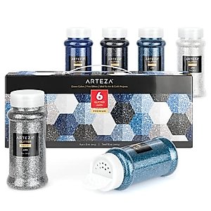 Arteza Fine Glitter Set, 6 x 2-oz Bottles, Ocean-Toned Glitter for Resin, Glue, Acrylic Paint, Arts and Crafts Supplies for Creating DIY Projects and Holiday Art