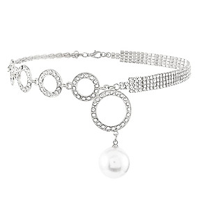 ELABEST Sparkly Rhinestone Necklace Pearl Necklace Crystal Choker Circle Necklace Trendy Tennis Chain Dainty Wedding Bridal Bridesmaid Jewelry for Women (Silver)