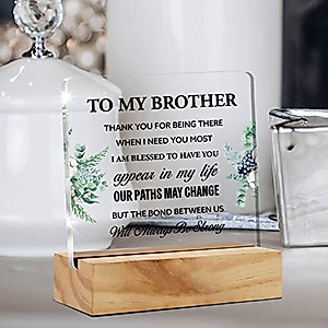 Brother Gift Best Brother Gifts From Sister Brother, to My Brother Thank You Desk Decor Acrylic Desk Plaque Sign with Wood Stand Home Office Desk Sign Keepsake