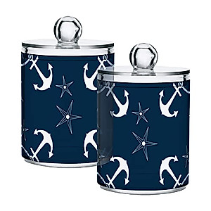 SUABO Plastic Jars with Lids,Retro Nautical Anchors Storage Containers Wide Mouth,Glasss Airtight Canister Jar for Kitchen Bathroom Pantry Countertop,Set 2