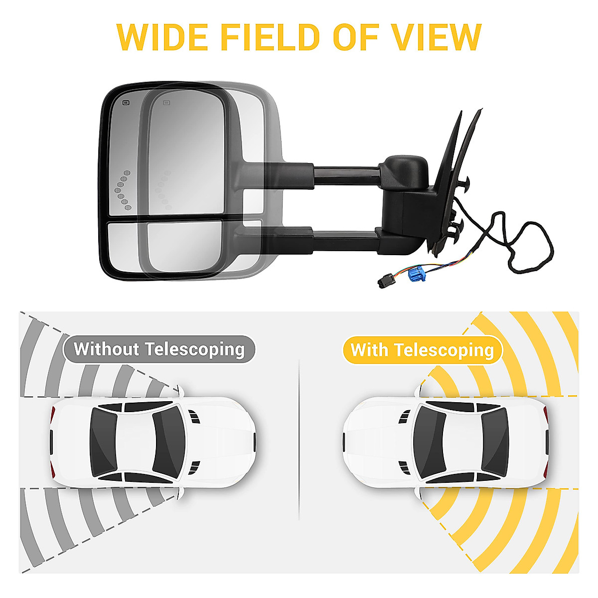 Towing Mirrors for 2003 2004 2005 2006 2007 Chevy Silverado Tahoe Suburban Avalanche GMC Sierra Yukon Cadillac Escalade with Power Glass Arrow Signal Light Heated Extendable Pair Set