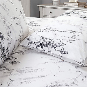 Elegant Comfort Luxury Soft Bed Sheets Marble Pattern - 1500 Premium Hotel Quality Microfiber Softness Wrinkle and Fade Resistant (6-Piece) Bedding Set, Full, White