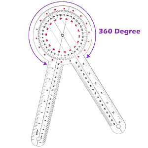 12 Inch Goniometer Transparent Orthopedic Angle Ruler Plastic Goniometer 360 Degree for Body Measuring Tape Goniometer Protractor Ruler (1)
