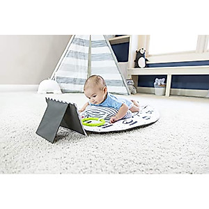 Sassy Tummy Time Play Mat with Large Mirror, Cushioned, Reversible Support Bolster, and Teething Ring, Age 0+