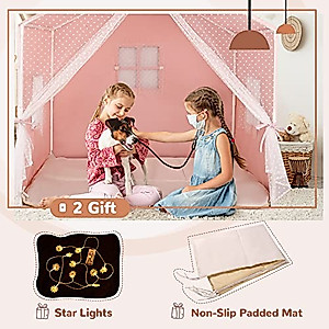 Kids Play Tent Indoor Outdoor, Large Play House Tents for Toddlers 3-12 Years Old, Girls Boys Play Tents with Non-Slip Mat and Star Lights, Pink 51" x 35.5" x 52"