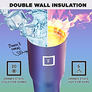 IRON °FLASK Sidekick Insulated Water Tumbler w/Straw & Foldable Handle - Stainless Steel Leak-Proof Bottle, Non-Slip Base & Fits Cup Holders for Hot, Cold Drinks - Travel Mug - 30 Oz, Aurora