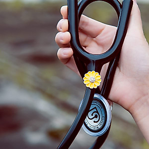 HEYGOO 2 Pack Sunflower Bling Stethoscope Charms, Unique Stethoscope Id Name Tag for Doctor Nurse Christmas Gift