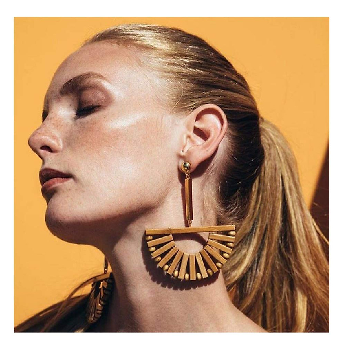 Fashion Wood Dangle Earrings Fan-Shaped Bamboo Needle Earrings Bohemian Personality Jewelry for Women Mother's Day Gift