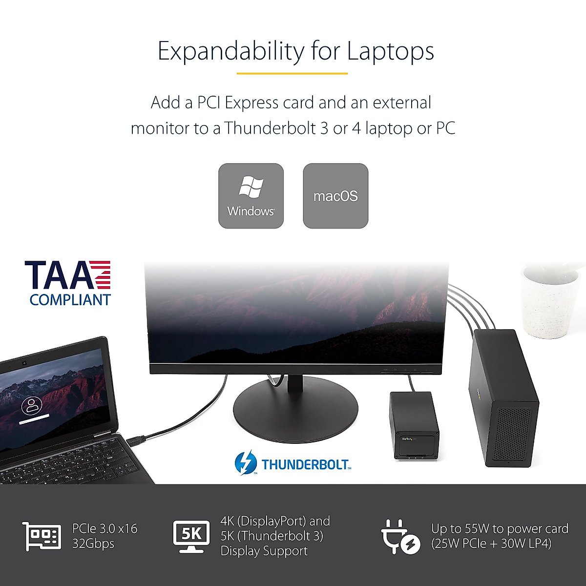 StarTech.com Thunderbolt 3 PCIe Expansion Chassis, External Enclosure With One PCI Express Slot for Laptops / Desktops, TAA