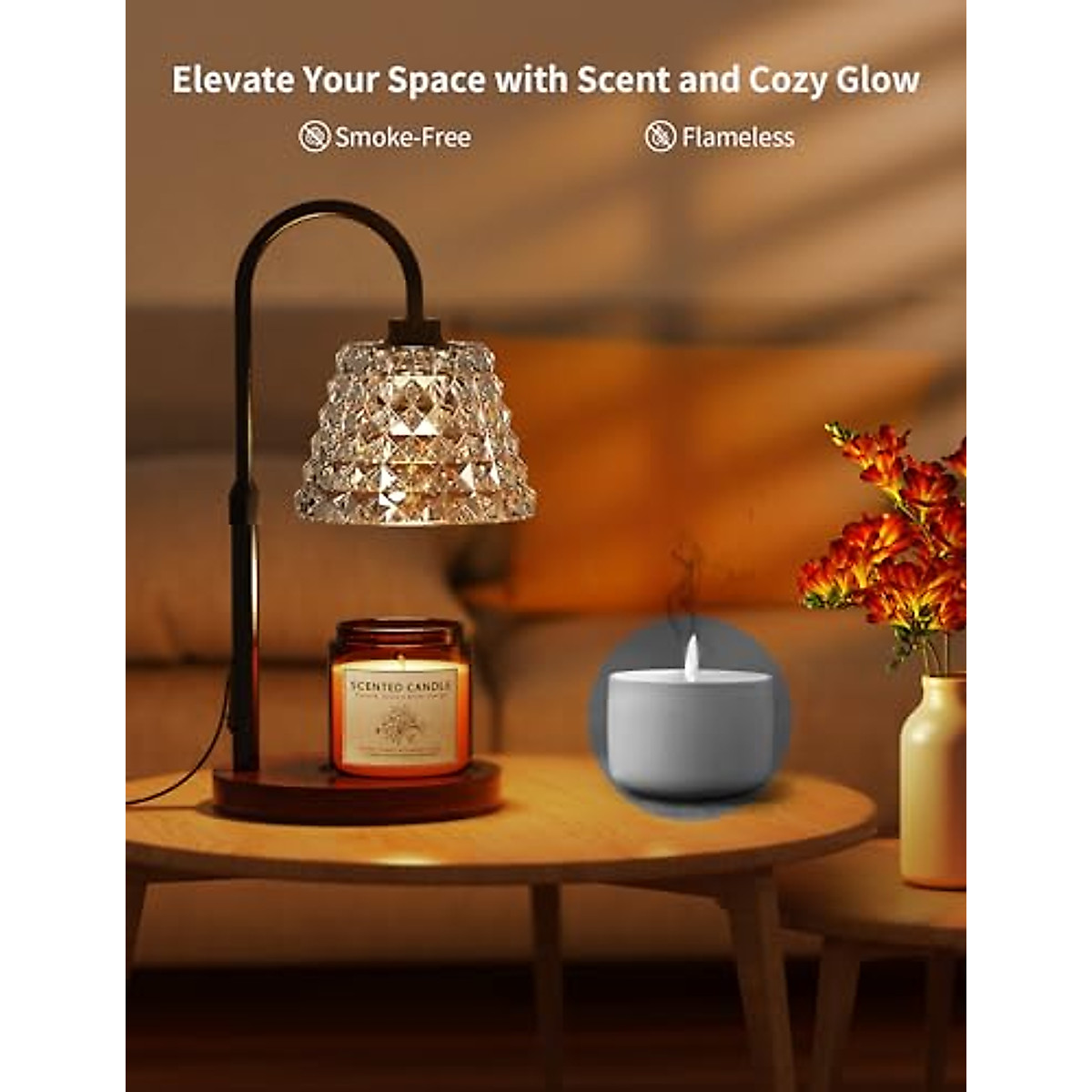 Candle Warmer Lamp with Timer - Adjustable Height w/2 Bulbs, 4 Levels Dimmable -Ideal Bedroom Home Decor & Graduation Gifts for Women Electric Wax Melter Widened Design for Various Scented Candles