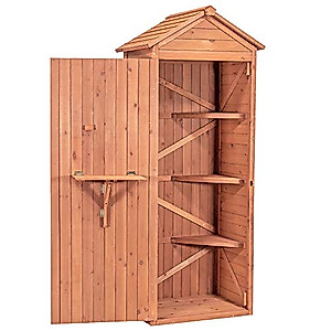 Leisure Season VSD9381 Vertical Shed with Drop Table - Brown - Wooden Tool Storage Cabinet with Shelves - Lockable House, Garden, Patio, Backyard Organizer - Outdoor Hardware Enclosure Unit - Cedar
