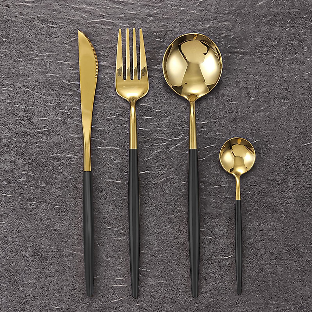 Zalaxt Gold Silverware Set, 24-Piece Stainless Steel Flatware, Flatware Set for 6, Knife Fork Spoon, Home Dinnerware Tableware Set for 6, Cutlery Set, Include Knives/Forks/Spoons