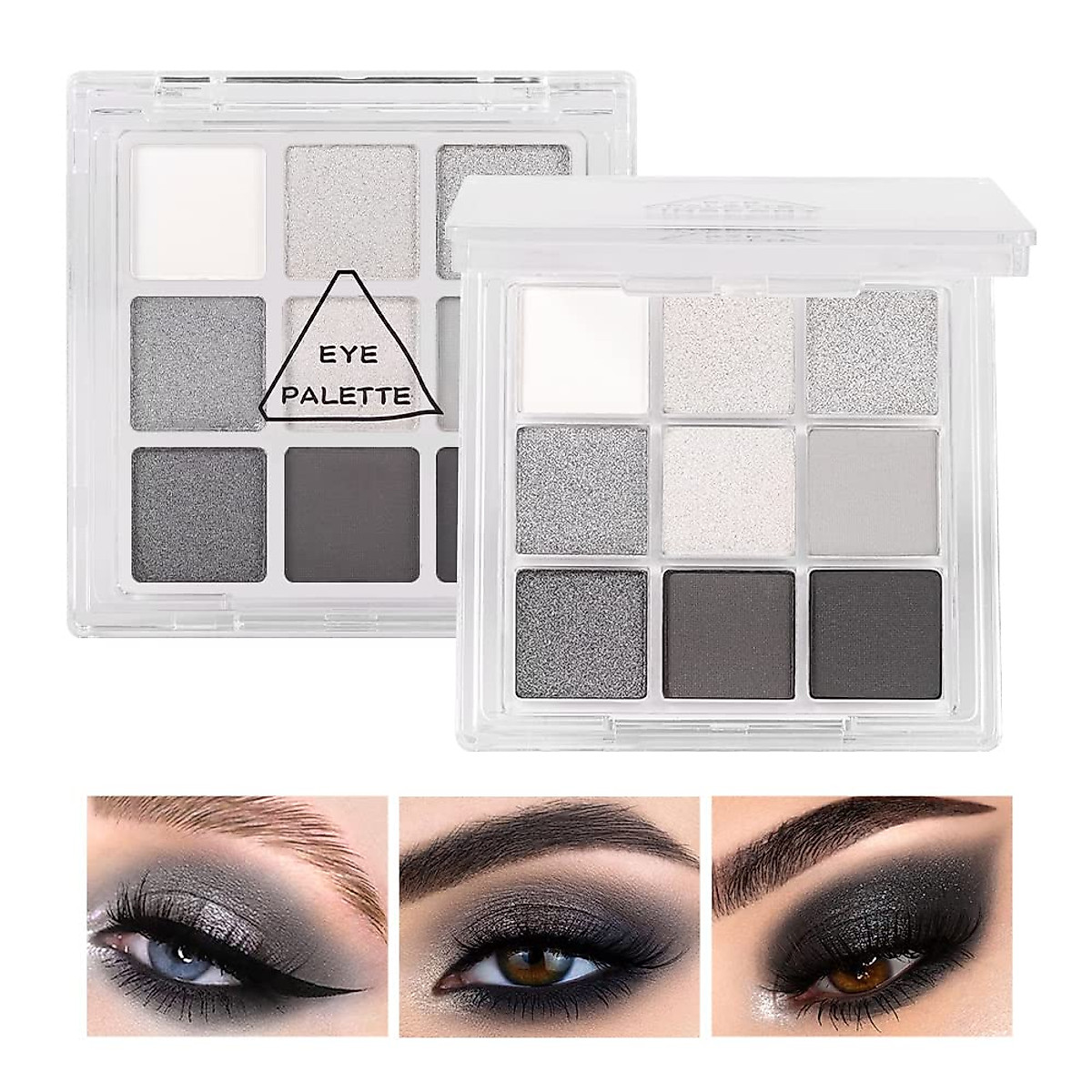 KARNAR Black Smokey Gray Silver Glitter Shimmer Eye Makeup Palette, 9 Colors Cool Toned Matte, Make Up Black Radiance Eyeshadow Palette, Profesional Sombras De Ojos