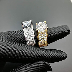 Moca Jewelry Iced Out Personalized Fashion Ring 18K Gold Plated Bling CZ Simulated Diamond Hip Hop Ring for Men Women (Silver,9)