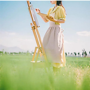 Cute Retro Cotton Linen X-Back Aprons Home Kitchen Garden Art Painting Pinafore Florist Shop Overalls (Beige, 39L)