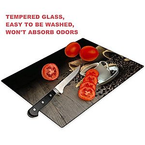 Tempered Glass Cutting Board Hot coffee in a white coffee cup and many coffee beans placed around Tableware Kitchen Decorative Cutting Board with Non-slip Legs, Serving Board, Large Size, 15" x 11"
