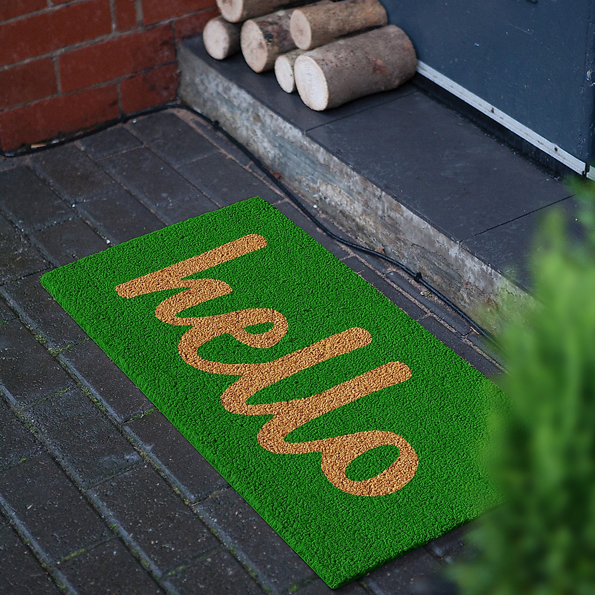 Calloway Mills 100262436GNS Hello Doormat Green/Natural Script, 24" x 36"