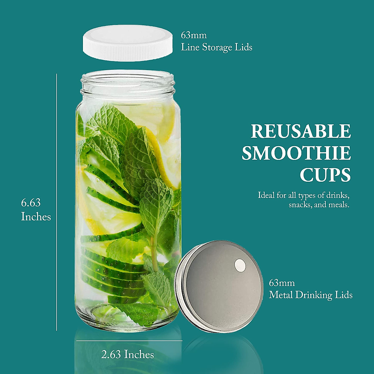 JARMING COLLECTIONS Reusable Smoothie Cups, Multi-Use Glass Bottles w/Lids & Straws, Reusable Iced Coffee Cups, Juice Bottles with BPA-Free Lids, Slushie Cup, Tea Cup, 16-oz