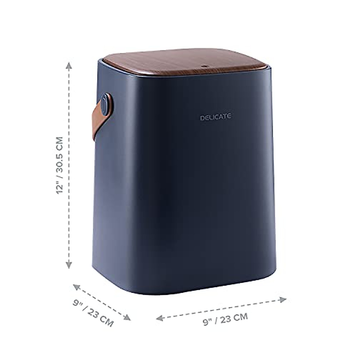 Nordic Style Garbage Can - Double Barrel Trash Can - Plastic Trash Can w/ One Press Lid - 10L/2.6Gal Waste Basket w/ Leather Handle - Modern Recycling Bins for Kitchen - Bathroom Trash Can in Navy