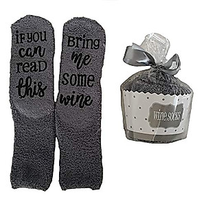 Unisex Cotton Socks If You Can Read This Bring Me Coffee Wine Beer Tea Tacos Socks Funny Novelty Socks Great Gift for Men Women Game Lovers (Y-DG-Wine-Grey)