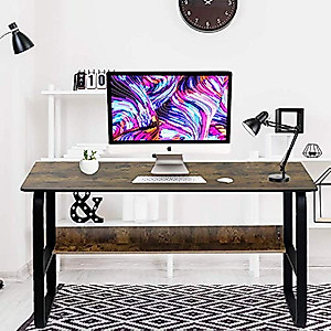 Jerry & Maggie - Computer Desk Home Office Desk Personal Work Station Desktop Cable Accessory Book Shelf Design Reading Writing Studying 55'' - Rustic Wood Tone