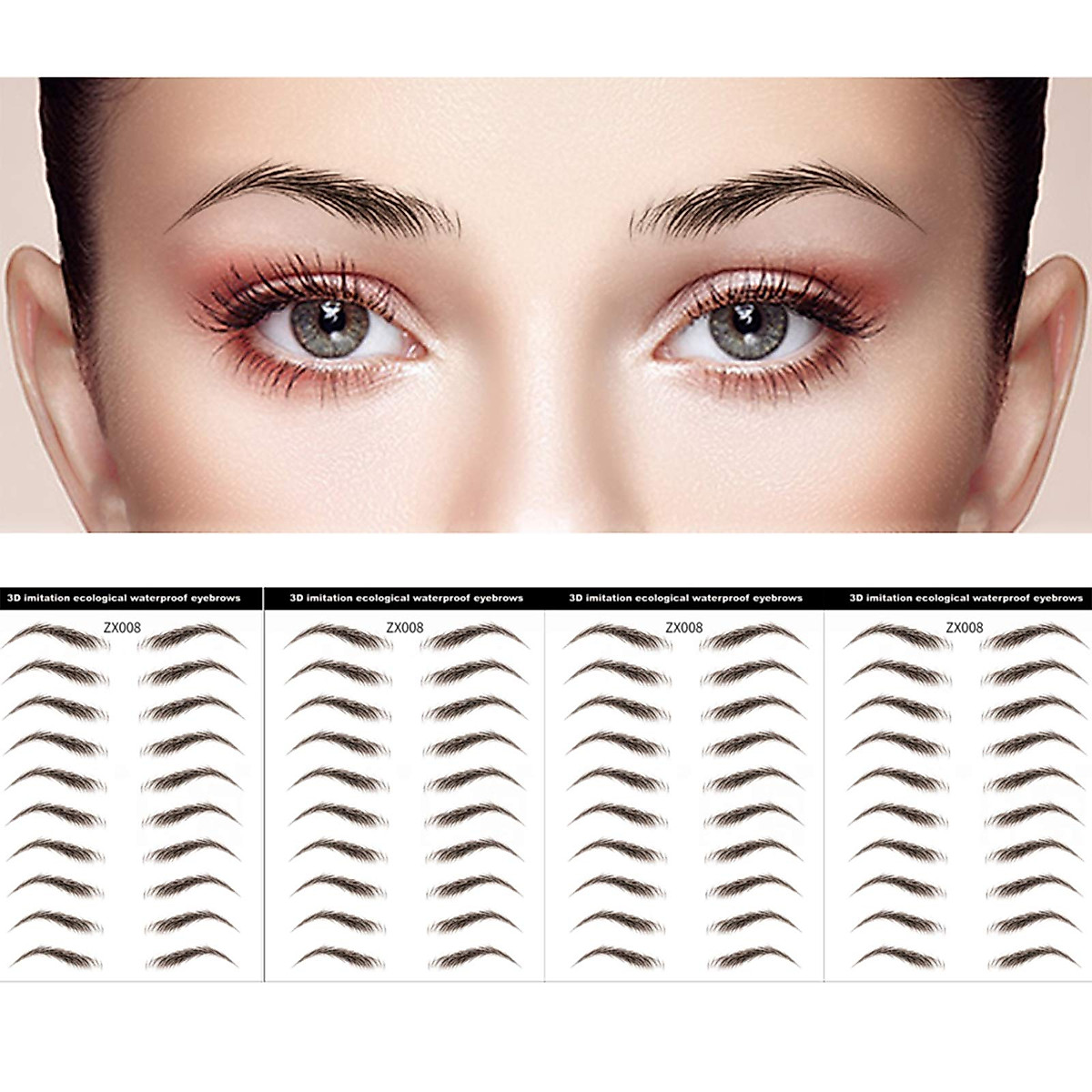 DAGEDA Brown 40 Pairs 4 PC 4D Eyebrow Transfers Stickers, Long Lasting Natural Waterproof Bionic Eyebrow Water Transfer Tattoo Eyebrow Sticker For Woman Man Makeup Tool（#ZX-008）